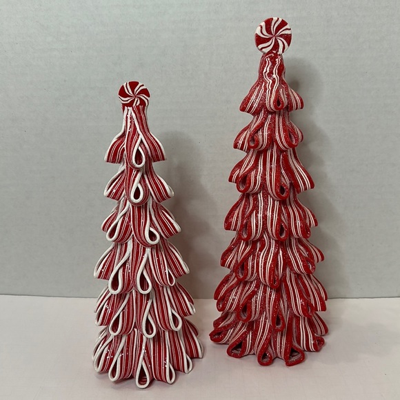Holiday | Christmas Faux Peppermint Ribbon Candy Glitter Trees Set Of 2 ...